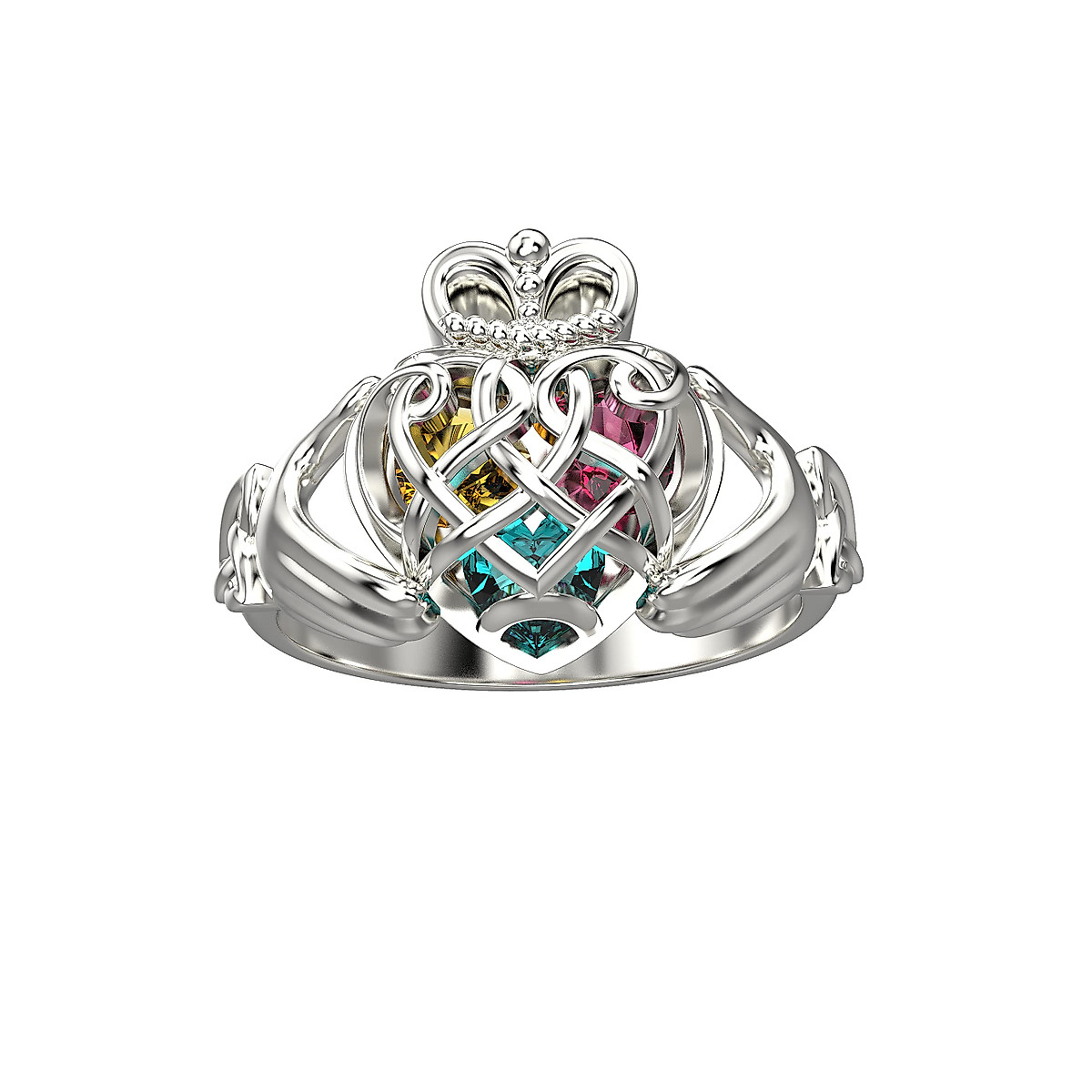 Personalized Birthstone Rings Irish Claddagh Ring Heart Shaped Caged Locket Rings Sterling Silver Engraved Bands With Names for Girls Women Love Wedding