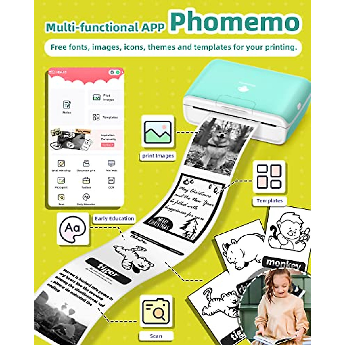 Phomemo M04S Wireless Portable Printer- Thermal Printer Sticker Printer with White Self-Adhesive Thermal Paper for Phomemo M04S/M04S Bluetooth Thermal Printer, Black on White, 110mm x 3.5m, 3-Rolls