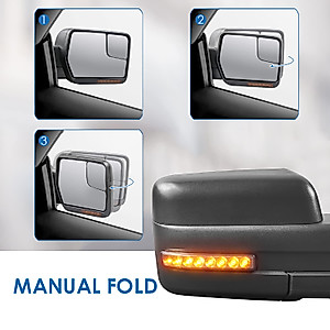 MOSTPLUS Power Heated Towing Mirror Compatible with 2004-2014 Ford F150 F-150 Power Heated Mirror w/Sequential Turn Light, Puddle Light, Dural Beam (Black)