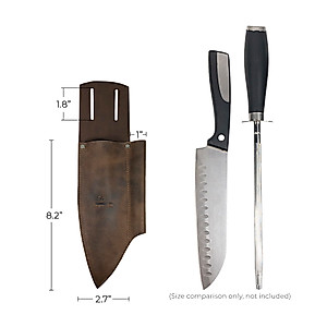 Cast Leather Co., Knife Holster for Belt, Rustic Sleeve for Chef Knife with Knife Sharpener Slot, Rustic Knife Sheath, Full Grain Leather, Handmade, Bourbon Brown