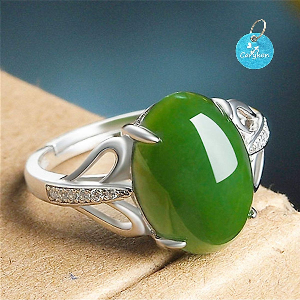 Carykon Vintage Green Agate Ring Emerald Open Ring