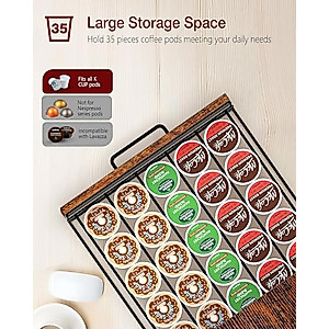 Evermagin K Cup Holder Drawer - Coffee Pod Organizer for Counter, Sturdy K-Cup Storage Drawer with Mug Rack, Coffee Maker Stand, 35 Pods Capacity, Rustic Brown