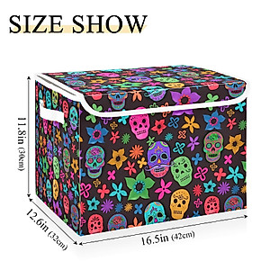 MFTJYO Sugar Skull Day Of Dead Storage Bin with Lid Foldable Storage Box Washable Fabric Storage Cubes Bin Organizer Basket Closet for Home Bedroom Closet Nursery Office