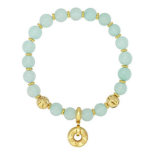 ZenBless Jade Bracelet Feng Shui Bracelet for Women 18k Gold Plated Sanskrit Pendant Yoga Mala Beads Good Luck Friendship Bracelets for Women