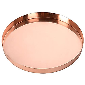 MyGift Modern 11-inch Copper Plated Metal Round Serving Platter Tray, Decorative Coffee Table Tray - Handcrafted in India