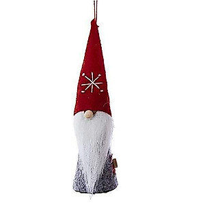 Wood and Felt Dwarf Gnome with Red Snowflake Hat Christmas Tree Ornament New - Gifts and Decorations for Christmas, Halloween and Holidays