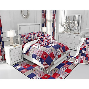 Feelyou Patriotic 4th of July Bedding Set King Size Americana Stars Plaid Duvet Cover 100% Cotton for Adults Women Men Independence Day Comforter Cover Set Red Blue Bedspread Cover 3Pcs,No Comforter