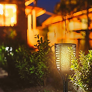 Solar Torch Lights – Weather & Waterproof Tiki Torch Lights – Solar & USB Powered Outdoor Torch Lights – Flickering Flame Torch Lights for Your Patio, Garden, & Walkway - Set of 2 Solar Torches