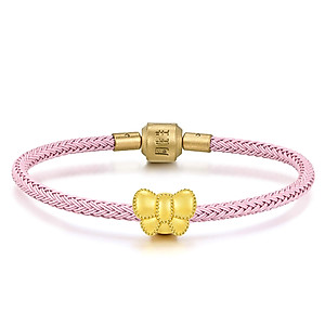 CHOW SANG SANG 999 24K Solid Gold Ribbon Mini Charm Bracelet for Women 92449C (Gold, 17 CM)