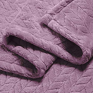 Kingole Flannel Fleece Luxury Throw Jacquard Weave Blanket, Lavender Queen Size Leaf Pattern Cozy Couch/Bed Super Soft and Warm Plush Microfiber 350GSM (90 x 90 inches)