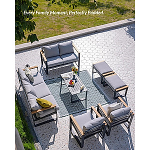 Sundale Outdoor Aluminum Patio Furniture Set, 5 Piece Modern Outdoor Furniture with 6 inch Cushion, Metal Patio Sectional Conversation Sets for Deck, Backyard, Porch (Grey)