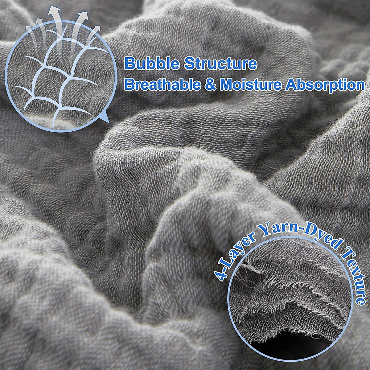 PHF 100% Cotton Muslin Blanket Twin Size 66" x 90", 4-Layer Lightweight and Breathable Blanket for Summer, Luxuriously Soft Gauze Bedding for Bed, Natural Minimalism Style, Ideal Gift, Grey