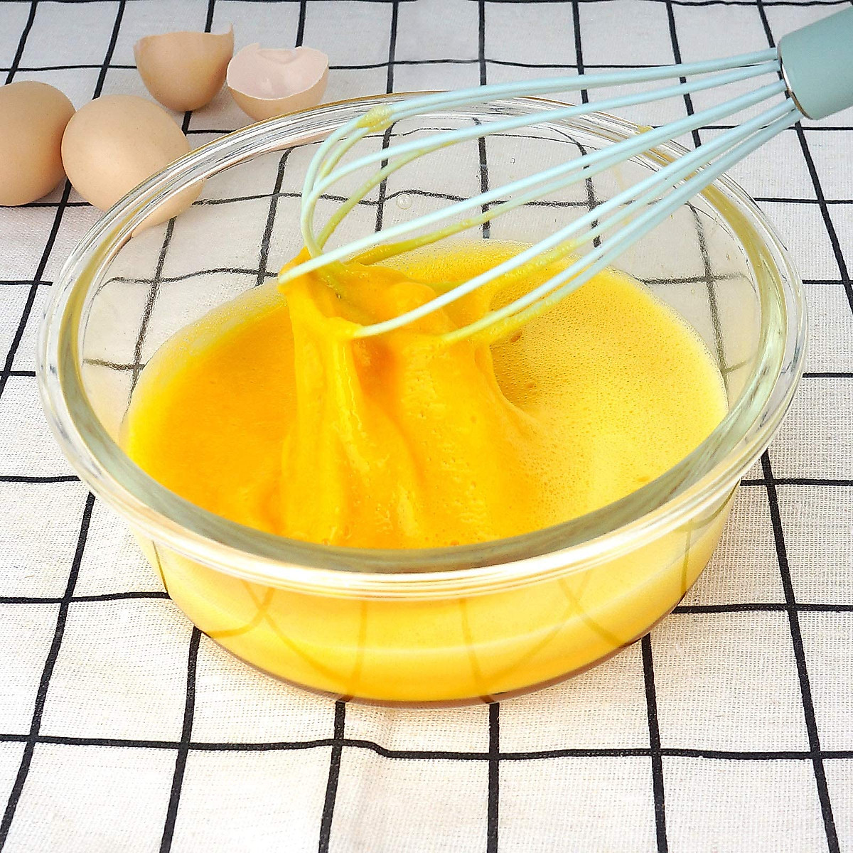 GorGin high temperature and easy to clean silicone whisk, stirrer, 10 inch, grip good grip design for Blending Whisking Beating Stirring Cooking Baking (1 Pack | blue)