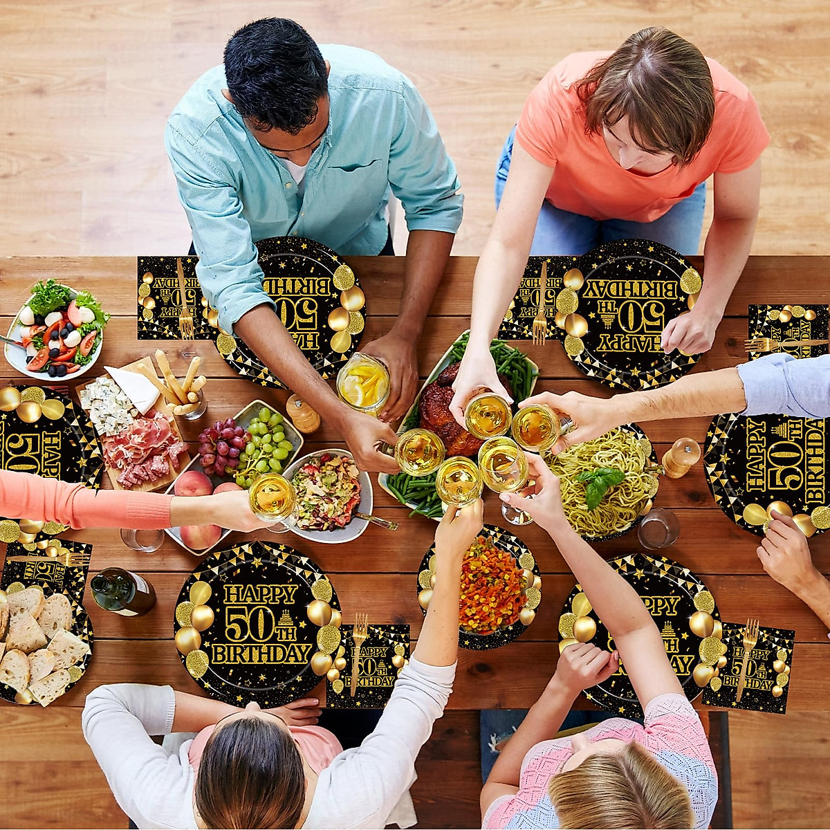 Kepeel 96Pcs 50th Birthday Party Tableware Set, Back in 1975 Birthday Party Decorations Supplies for Men Women Cheers to 50 Years Disposable Paper Plates Napkins Forks Favors, Serve 24