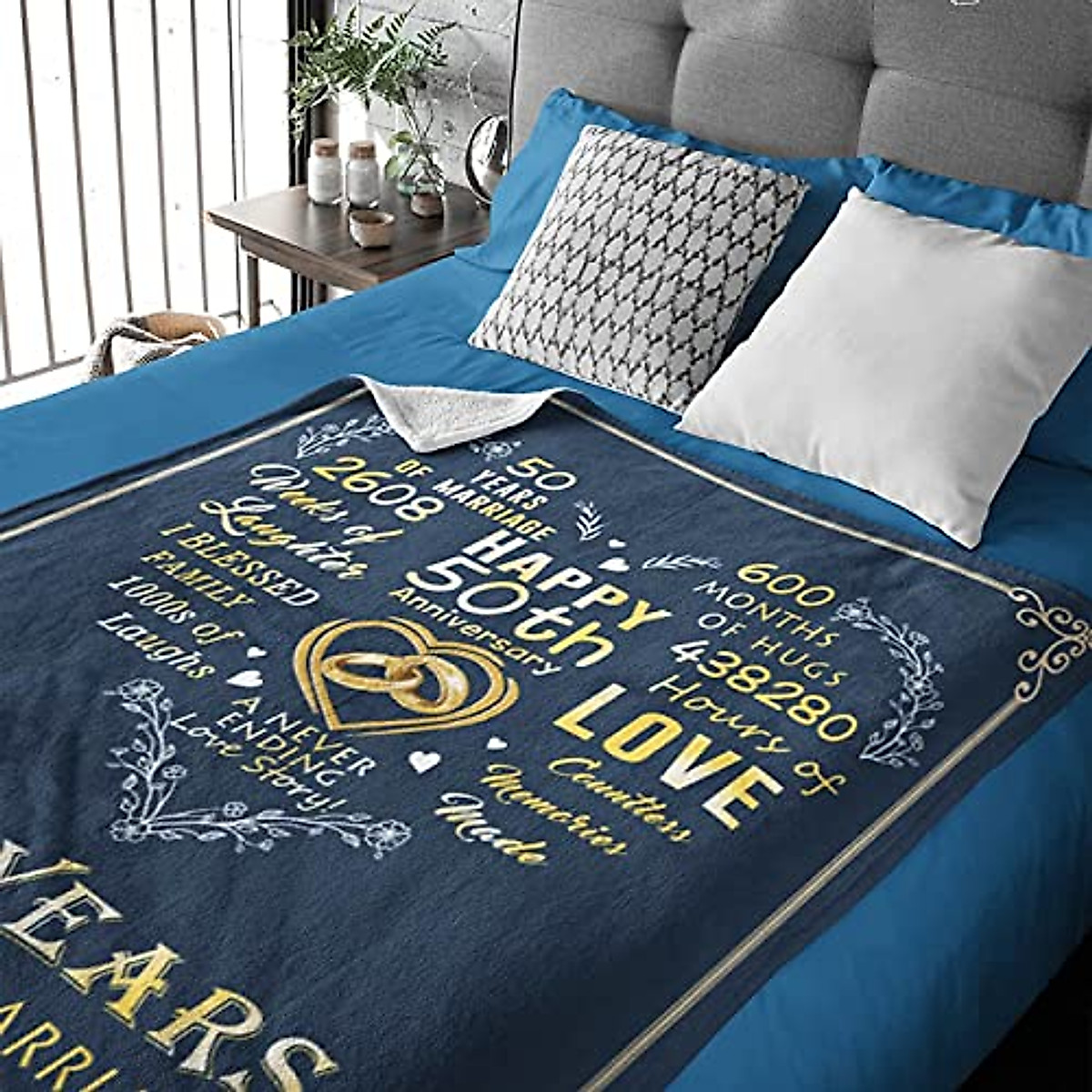 Mosslink Gifts for 50th Anniversary Blanket, 50th Golden Wedding Anniversary Couple Gifts for Dad Mom Grandparents, 50 Years of Marriage Throw Blankets Gift for Husband Wife 50"x60"