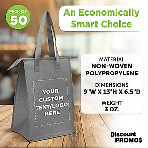 Discount Promos Custom Zipper Insulated Lunch Tote Bags Set of 50, Grey, Unisex