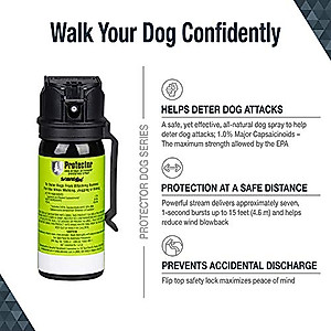SABRE RED SABRE Protector Dog Spray with Belt Clip, 7 Bursts, Long 15-Foot (4.6-Meter) Range, Humane Dog Attack Deterrent, Maximum Strength Allowed By EPA