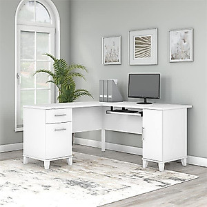 Bush Furniture Somerset 60W L Shaped Desk with Storage in White