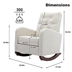 Rocking Chair Modern,Upholstered Glider Rocker Chair for Nursery,Comfy Armchair with Side Pocket for Living Room (White)