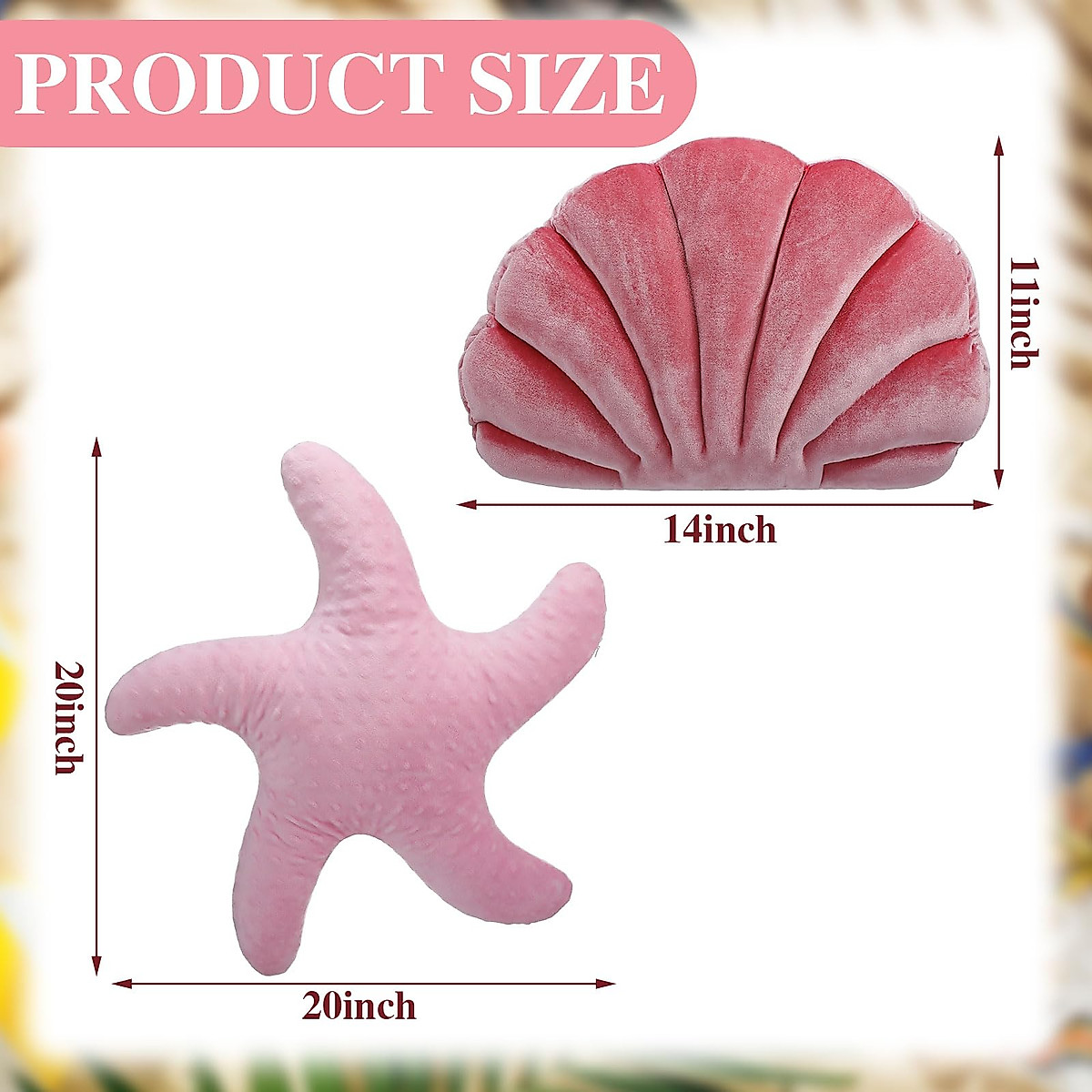 Newwiee 2 Pcs Starfish Pillow Shell Pillows Star Shaped Pillow Seashell Shaped Accent Throw Pillows Beach Pillows Decorative Throw Pillows for Small Couch Bed Bedroom Living Room (Pink)