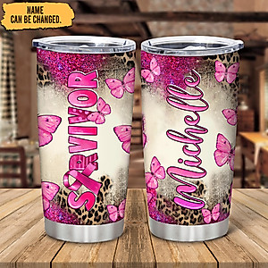 Hyturtle Personalized Breast Cancer Awareness Gifts For Women - Custom Name Stainless Steel Tumbler Coffee 20 oz With Lid - Breast Cancer Survivor Gifts For Friend, Mom On Awareness Month, Christmas