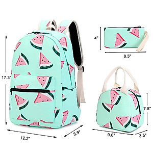 CAMTOP Backpack for Teen Girls Kids School Bookbag Lunch Box Set (Y0080-3 Watermelon-Mint Green)