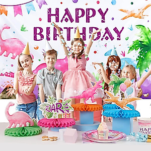 WERNNSAI 9 PCS Watercolor Dinosaur Party Honeycomb Centerpiece - Dinosaur Birthday Party Table Decorations Girls Kids Dino Birthday Baby Shower Table Toppers Supplies 3D Volcano Centerpieces