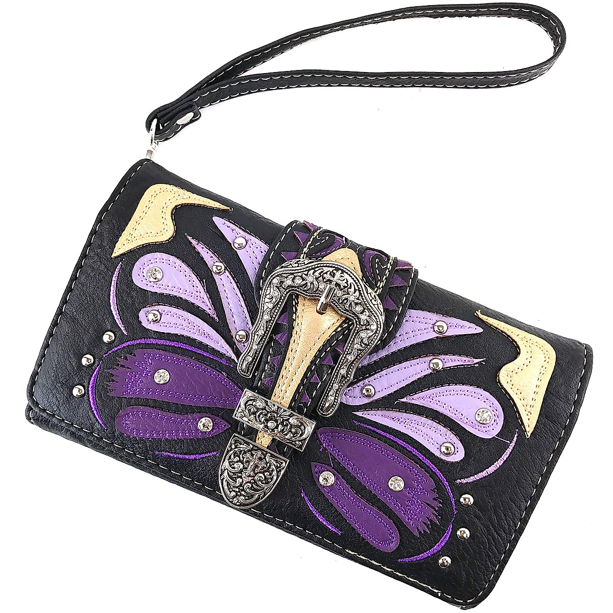 Zelris Buckle Abstract Butterfly Artwork Women Conceal Carry Handbag Wallet Set (Purple)