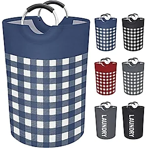 BlissTotes Large Laundry Basket Laundry Hamper Bag Washing Bin Clothes Bag Collapsible Tall With Handles Waterproof Travel Bathroom College Essentials Storage For College Dorm, Family (Blue, M)