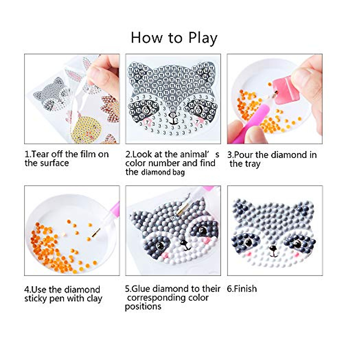 sinceroduct 5D DIY Kids Animal Diamond Painting Stickers Beginner Diamond Painting Kits, Digital Diamond Paint