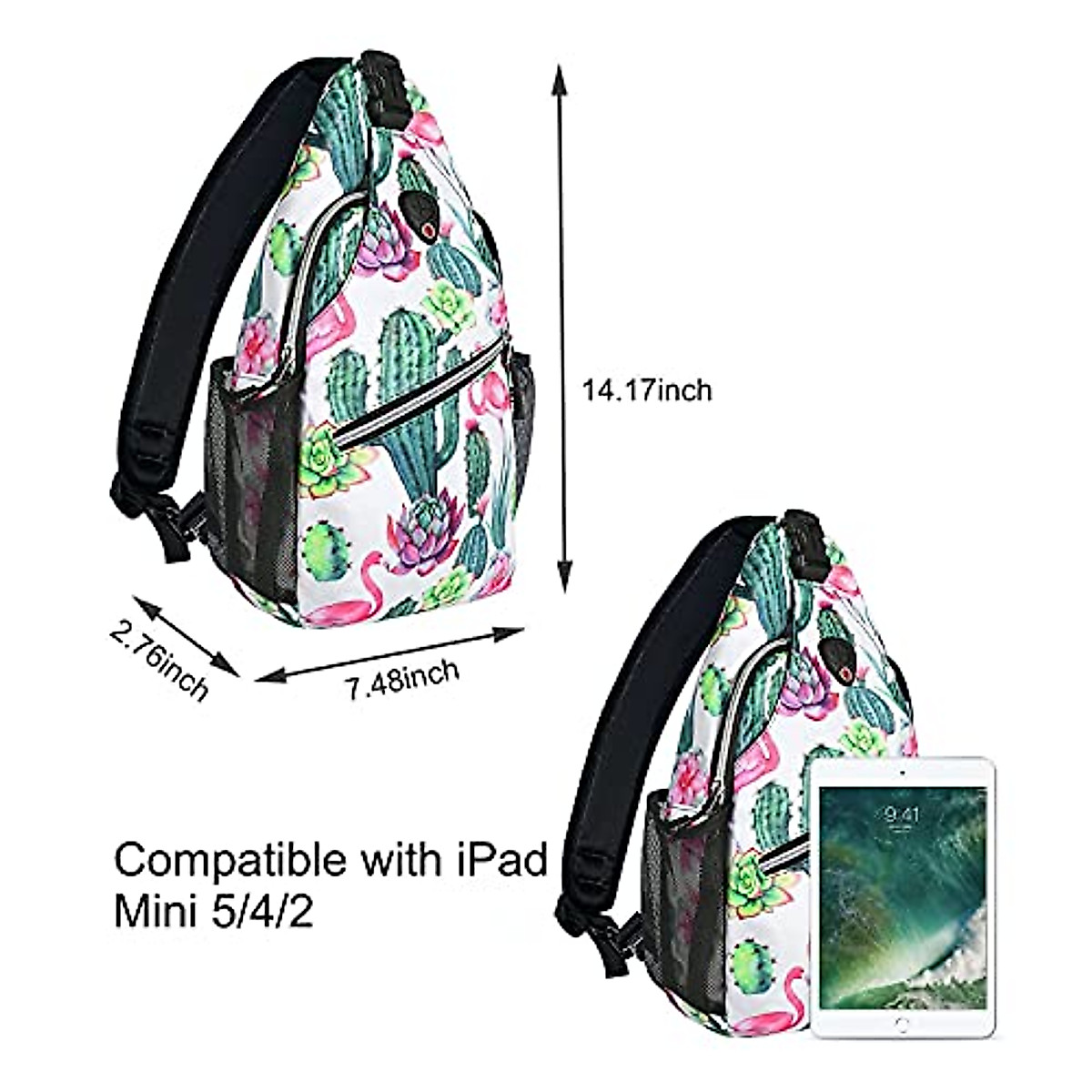 MOSISO Mini Sling Backpack,Small Hiking Daypack Pattern Travel Outdoor Sports Bag, Cactus