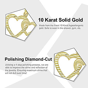 Charm America - Gold Double Heart Charm - 10 Karat Solid Gold - Heart Pendant - Heart Jewelry
