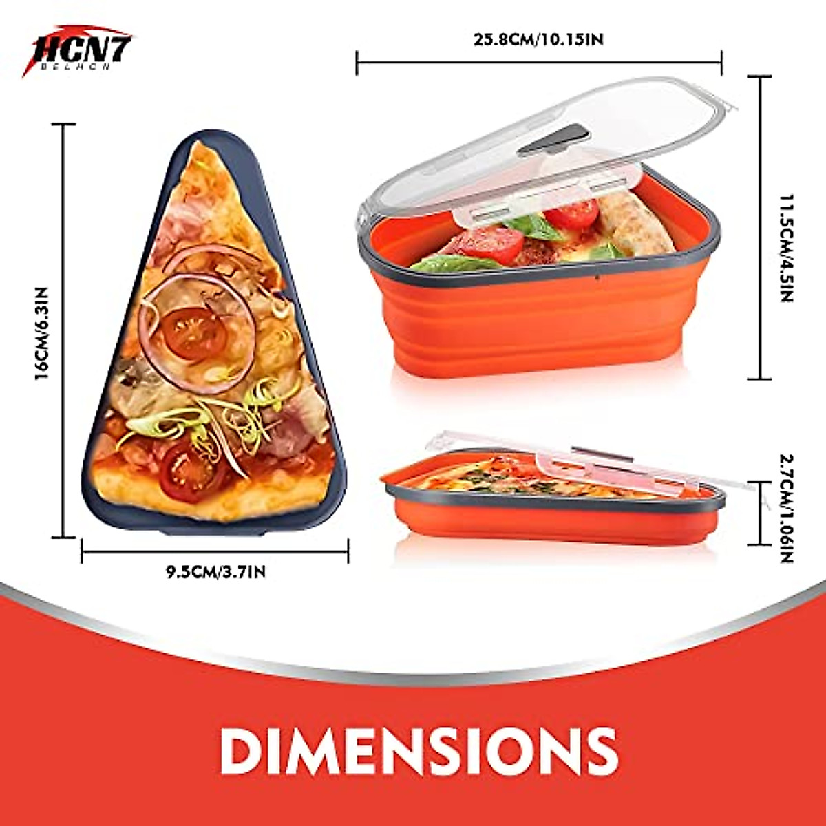 Pizza Storage Container with 5 Microwavable Serving Trays Reusable, Foldable Pizza Keeper Container Expandable, Dishwasher Safe and Reusable Pizza Saver Container by HCN7 (RED*)