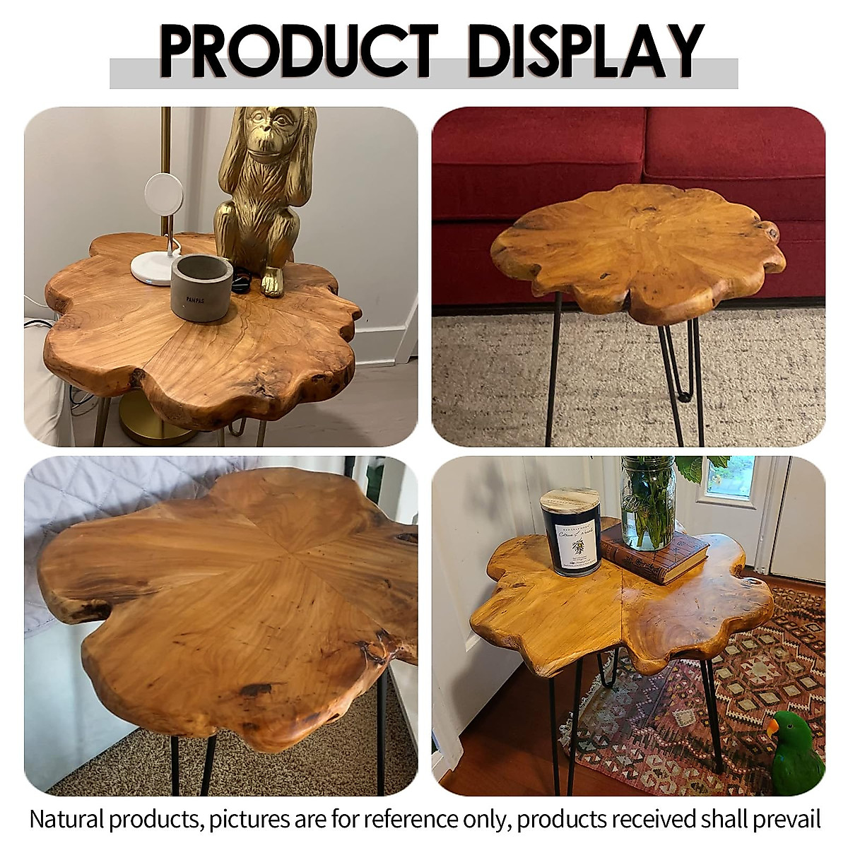 HOEGMST 23.6 Inch Live Edge Side Table, Wood Freeform Small End Table with Waterproof, Rustic Accent Table Unique for Living Room, Bedroom, Home