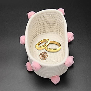 putyEosu Cotton Woven Basket Cute Pompom Decor Sundries Finishing Box Nordic Cosmetic Toys Organizer S
