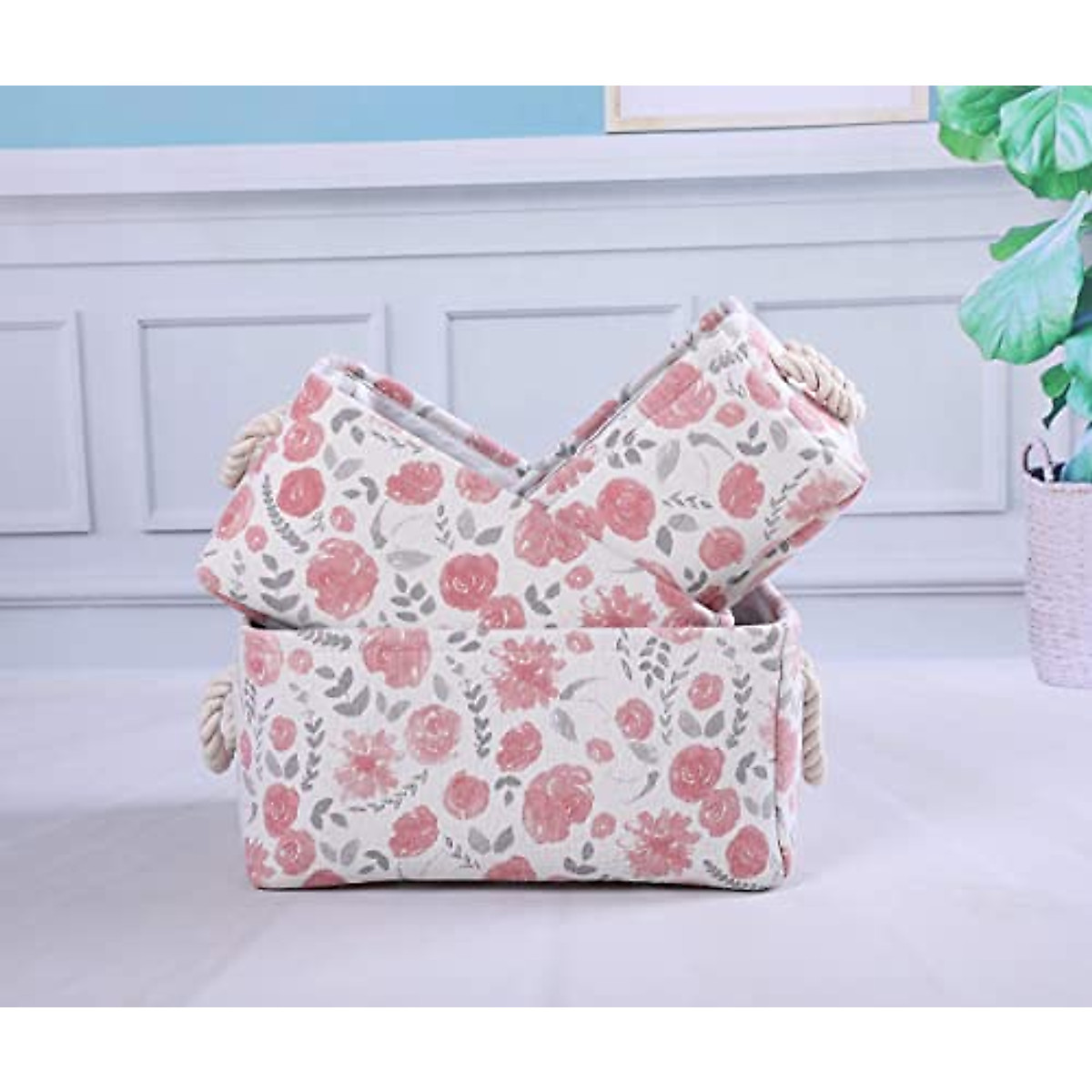 MAIZMZ Rectangular Storage Basket Collapsible Organizer Bin Thick Toy Box for Organizing Home/Dorm/Kitchen/Pet/Office/Closet/Shelf/Gift Baskets(rose)