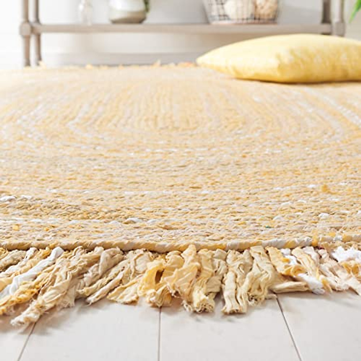 Safavieh Braided Collection Area Rug - 4' x 6' Oval, Beige, Handmade Boho Fringe Reversible Cotton, Ideal for High Traffic Areas in Living Room, Bedroom (BRD451B)