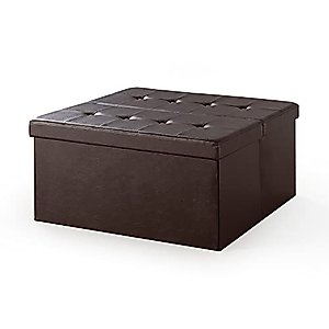 Otto & Ben Top Tufted Folding Faux Leather Trunk Bench Foot Rest, 30 Inch, Brown