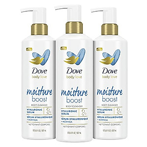 Dove Body Love Body Cleanser Moisture Boost 3 Count For Dry Skin Body Wash with Hyaluronic Acid and Moringa Oil 17.5 fl oz