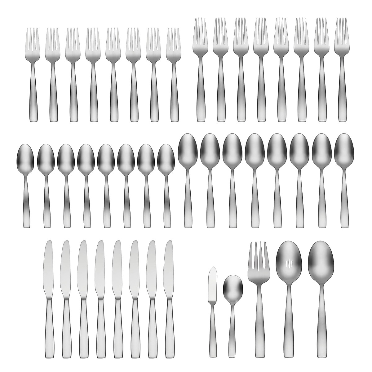 Oneida Everdine 45 Piece Everyday Flatware, Service for 8, 18/0 Stainless Steel, Silverware Set, Dishwasher Safe, Silver