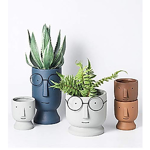YLTTON Face Planters Pots,Terracotta Plant Pot Unglazed Modern Ceramic Human Face Succulent Head Planter Pot Indoor Clay Bonsai Containers with Drainage Holes/Saucer (5.12 inch-Terracotta)