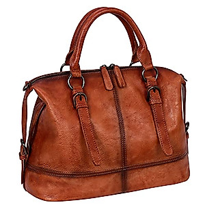 HESHE Women’s Vintage Leather Purses and Handbags Shoulder Bag Tote Top Handle Bags Designer Cross Body Satchel (Brown)