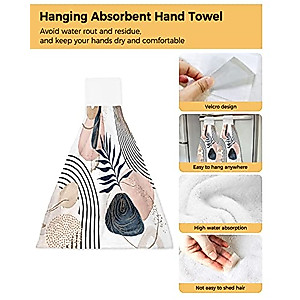 2 Pcs Hanging Towels Abstract Art Navy Blue Pink Geometry Palm Tree Bohemia Hand Towels Dish Towel for Kitchen Bathroom Absorbent Tie Towels Tea Bar Towels with Loop