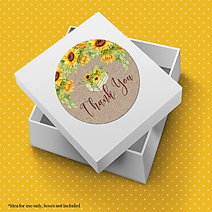 Rustic Fall Watercolor Sunflowers Thank You Sticker Labels, 40 2" Party Circle Stickers by AmandaCreation, Great for Party Favors, Envelope Seals & Goodie Bags