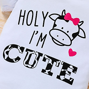 Viworld Newborn Baby Girls Clothes Ruffles Sleeve Romper Cows Printed Bottoms Diaper Shorts with Headband 3Pcs Outfits(White Cows,0-3M)