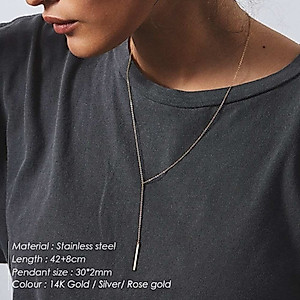 itianxi GoldY Shaped Dainty Necklace 18K Gold Plated Cute Bar Drop Vertical Handmade Delicate Boho Baton Minimalist Chain Simple Lariat Pendant Necklace for Women