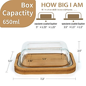GorGin Butter Dish with Lid for Countertop and Refrigerator Freshness-Glass Butter Dish with Thick Bamboo Plate-Butter Tray-Covered Butter Dish-Glass Butter Dish with Lid - (Medium)