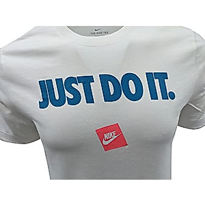Nike Mens Just Do It Box Crewneck T-Shirt (Large, White/Blue Text (Nike Box))