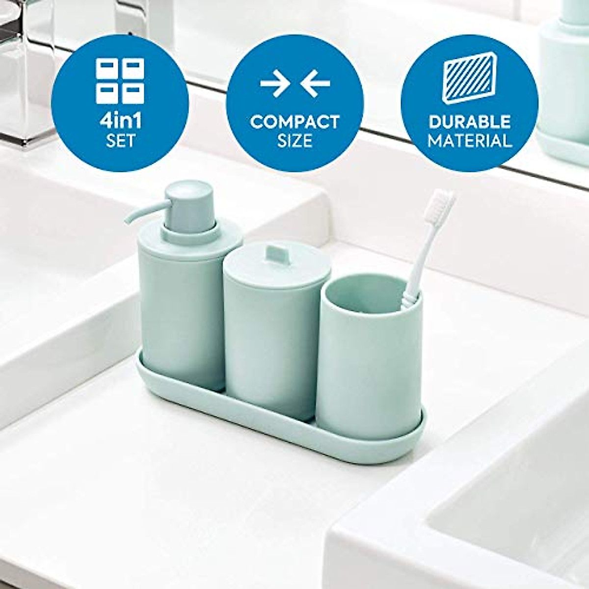 iDesign Cade 4-Piece Bathroom Accessory Set, Soft Aqua