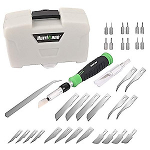 HURRICANE 36 Piece Exacto Knife set Craft Knife Set Precision Cut Knife Blades Deluxe Craft Set with flexible Anti Slip Ergonomic Handle with Extra Hex Bits for Precision Cutting Craft and Repair Work